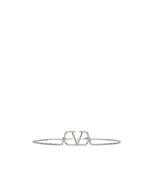 Valentino Garavani Vlogo Crystal-embellished Chain Belt - Gray