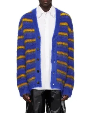 Marni Striped Y-neck Cardigan - Blue
