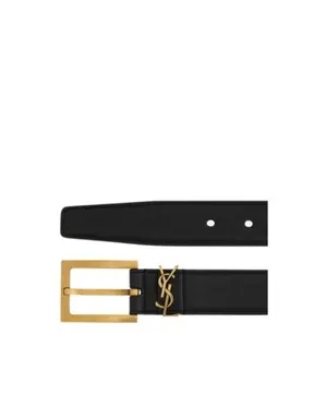 Saint Laurent Cassandre Logo Plaque Belt - Black