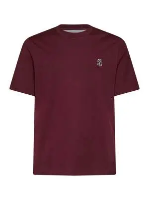 Brunello Cucinelli Burgundy Cotton Jersey Logo Crewneck T-shirt - Multicolor