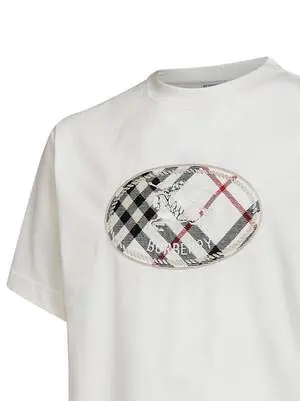Burberry Chalk White Cotton Knight Stamp Check T-shirt - Multicolor