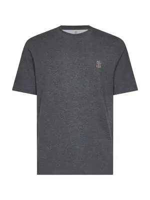 Brunello Cucinelli Lead Grey Cotton Jersey Logo Crewneck T-shirt - Multicolor