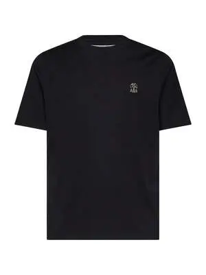 Brunello Cucinelli Black Cotton Jersey Logo Crewneck T-shirt - Multicolor