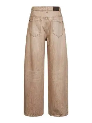 Brunello Cucinelli Beige Authentic Denim Wide Jeans With Monili - Multicolor