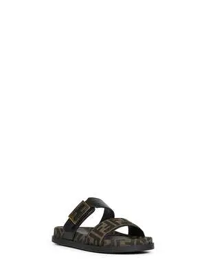 Fendi Ff Fabric And Leather Slide Sandals - Multicolor