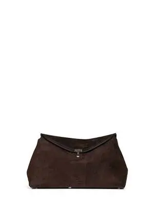 TOTEME Brown Suede T-lock Clutch Bag - Multicolor