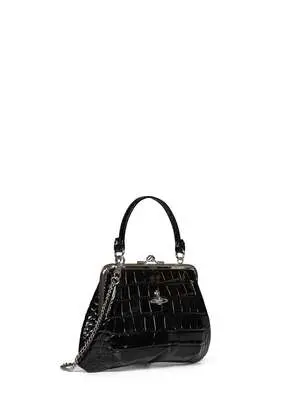 VIVIENNE WESTWOOD Black Crocodile-embossed Leather Handbag With Orb Motif