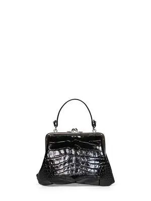 VIVIENNE WESTWOOD Black Crocodile-embossed Leather Handbag With Orb Motif
