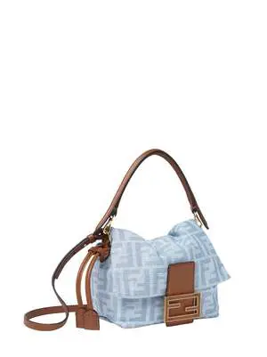 Fendi Light Blue Ff Denim Mamma Baguette Mini Bag