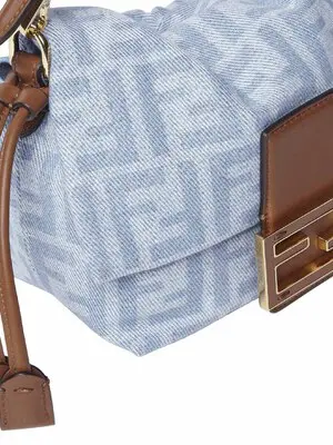 Fendi Light Blue Ff Denim Mamma Baguette Mini Bag