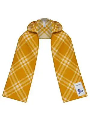 Burberry Pear Yellow Check Wool Hooded Scarf - Multicolor