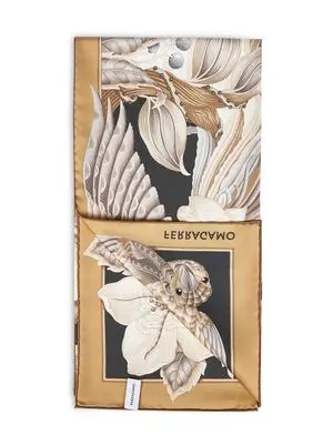 FERRAGAMO Beige And Black Parrots-print Silk Scarf