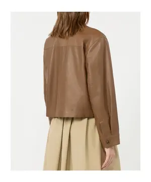 Max Mara Cropped Leather Jacket - Brown