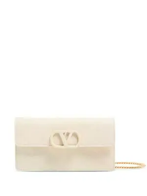 Valentino Garavani Vlogo Signature Calfskin Wallet With Chain - Neutrals