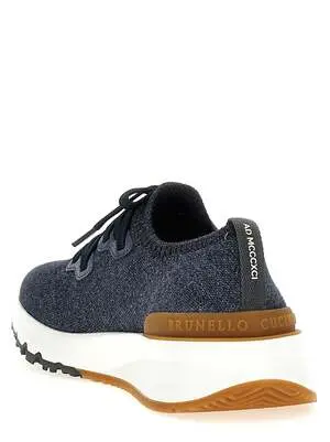 Brunello Cucinelli Knitted Lace-up Sneakers - Blue