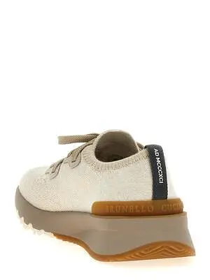 Brunello Cucinelli Knitted Lace-up Sneakers - Cream