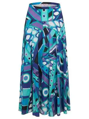 Emilio Pucci Vivara Print Long Cotton Skirt - Blue