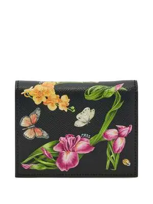 FERRAGAMO Floral Print Gancini Compact Wallet - Black