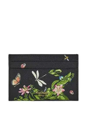 FERRAGAMO Gancini Card Holder With Floral Print - Black
