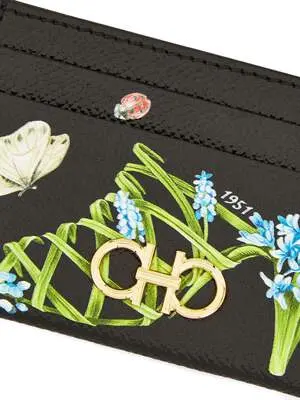 FERRAGAMO Gancini Card Holder With Floral Print - Black