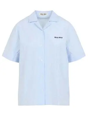Miu Miu Gingham Check Embroidered Logo Shirt - Blue