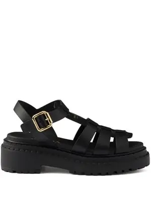 Prada Fisherman`s Leather Flatform Sandals - Black