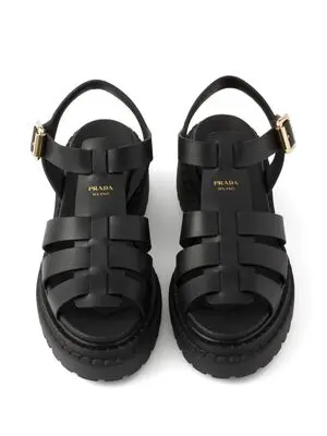 Prada Leather Fisherman Flatform Sandals - Black