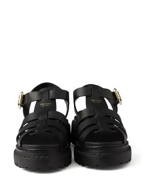 Prada Leather Fisherman Flatform Sandals - Black