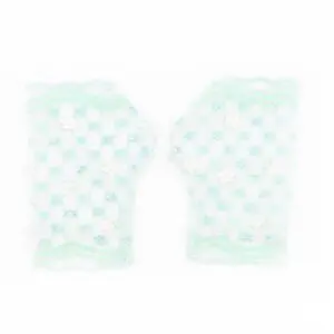 ADIBA Handmade Pastel Floral Lace Gloves With Crystal Embellishments - Blue