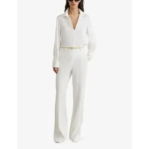 REISS Open-collar Stretch Silk-blend Blouse