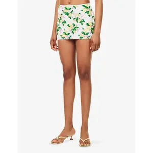 OCEANUS Lemon Beaded Woven Mini Skirt