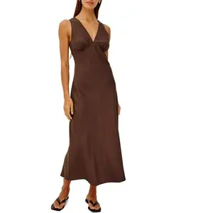 Rails Avianna Plunge Neck Linen Maxi Dress - Espresso