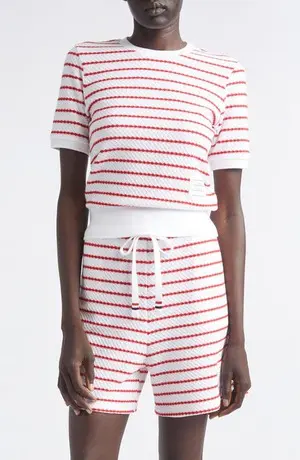 Thom Browne Stripe Cotton Honeycomb Jacquard T-shirt - White/red