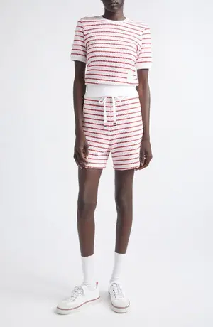 Thom Browne Stripe Cotton Honeycomb Jacquard T-shirt
