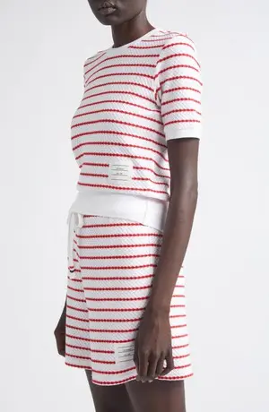 Thom Browne Stripe Cotton Honeycomb Jacquard T-shirt