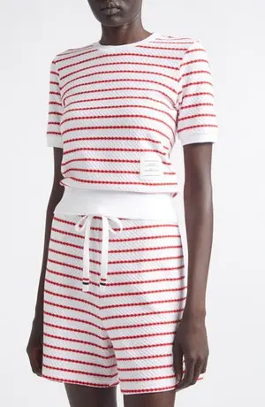 Thom Browne Stripe Cotton Honeycomb Jacquard T-shirt