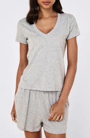 PAPINELLE Jada Organic Cotton V-neck Pajama Top - Grey