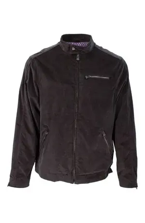 LORDS OF HARLECH Dean Stretch Velvet Biker Jacket - Black