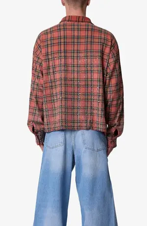Mnml Rhinestone Flannel Button-up Shirt