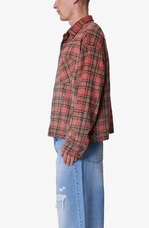 Mnml Rhinestone Flannel Button-up Shirt