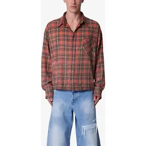 Mnml Rhinestone Flannel Button-up Shirt - Red