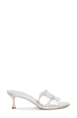 Manolo Blahnik Metallic Lambskin Kitten Heel Sandals