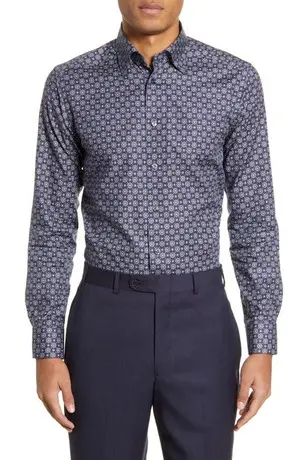 Eton Slim Fit Medallion Dress Shirt - Blue