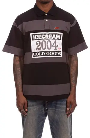 ICECREAM Strawberry Appliqué Polo - Black