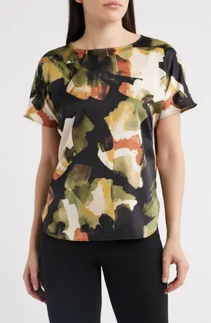 Anne Klein Abstract Print Short Sleeve Top - Bay Leaf Multi