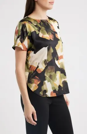 Anne Klein Abstract Print Short Sleeve Top