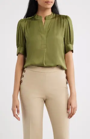 Anne Klein Crinkle Satine Top - Bay Leaf