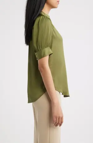 Anne Klein Crinkle Satine Top - Bay Leaf