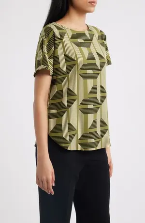 Anne Klein Geo Print Short Sleeve Top