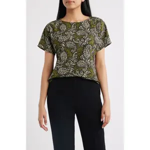 Anne Klein Paisley Print Short Sleeve Top - Bay Leaf Multi